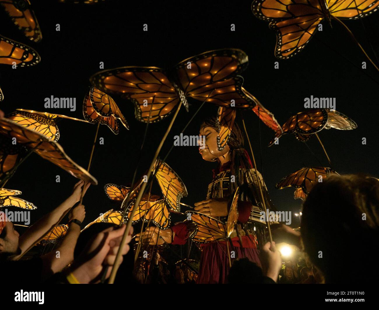 Atlanta, Georgia, USA. 8th Oct, 2023. Monarch butterflies swirl around ...