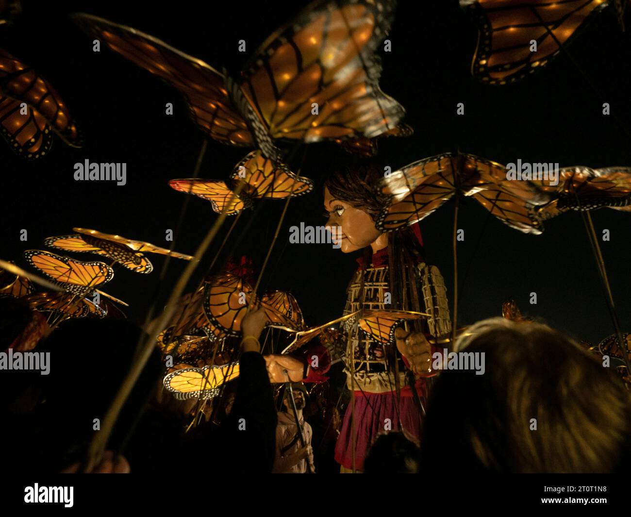 Atlanta, Georgia, USA. 8th Oct, 2023. Monarch butterflies swirl around ...