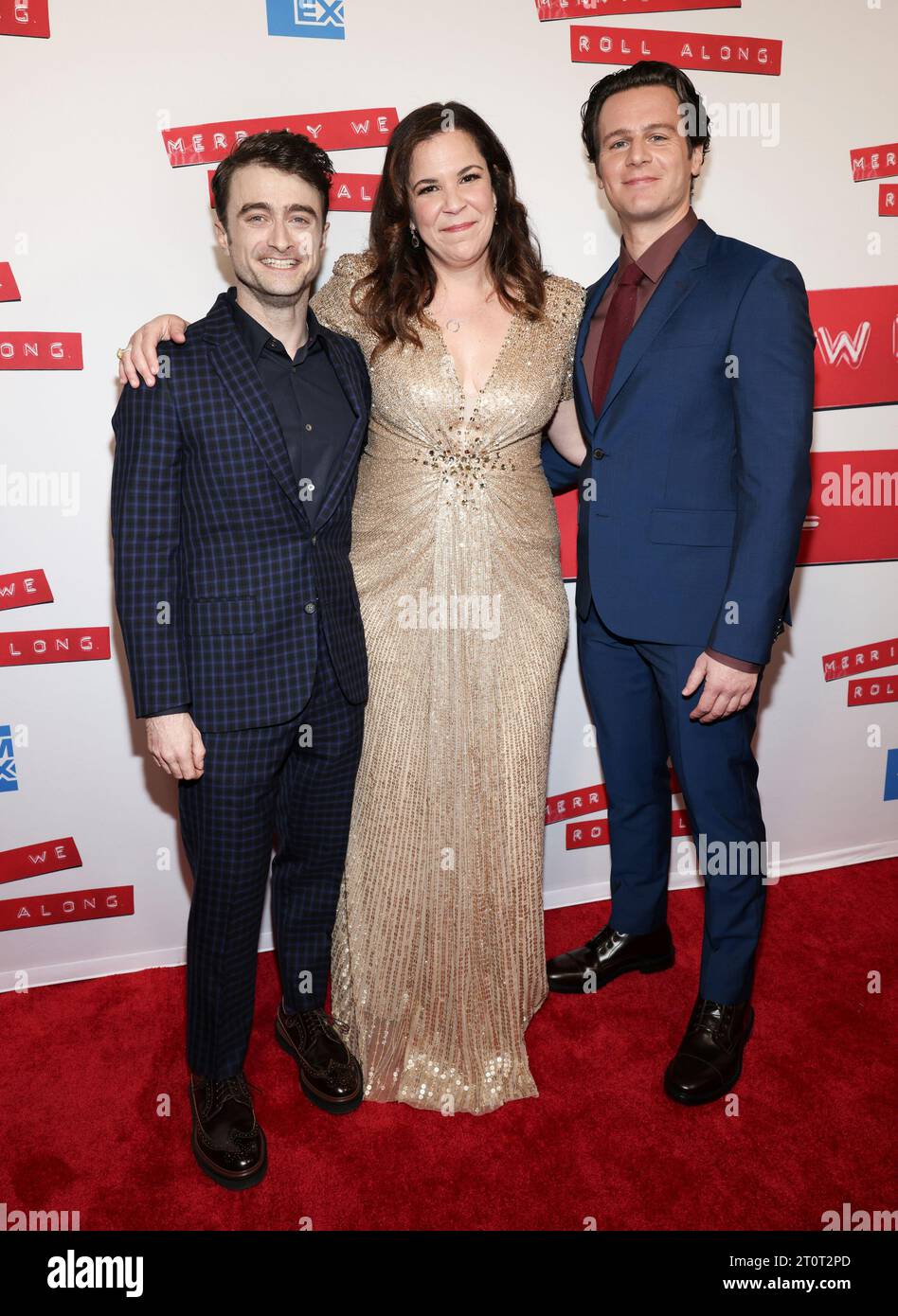 Daniel Radcliffe, left, Lindsay Mendez and Jonathan Groff attend ...