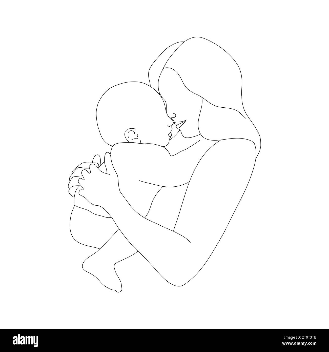 Mother and child in linear style. Happy mom hugging her newborn baby ...