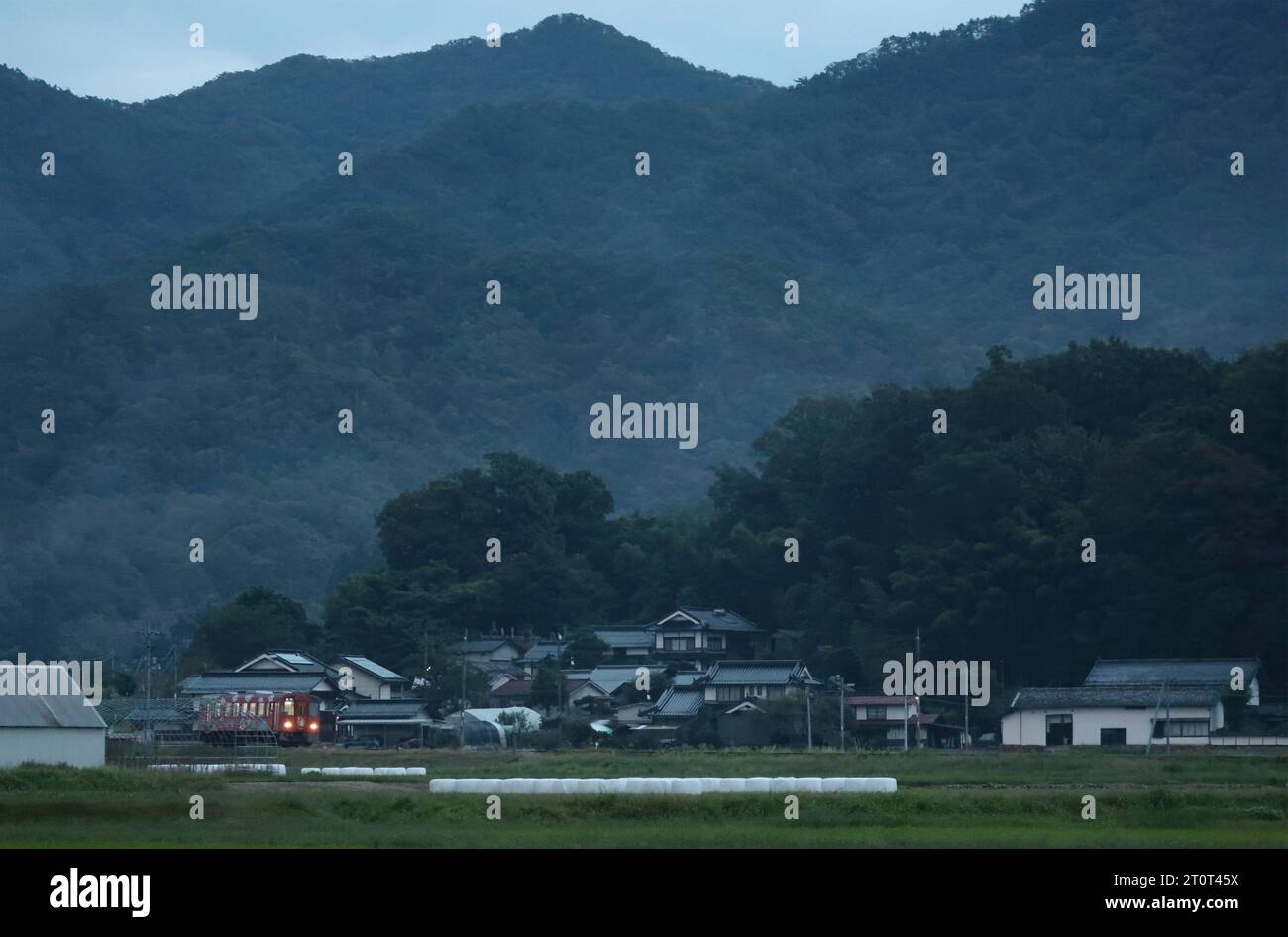 A train of the Geibi Line, a railway line operated by West Japan ...