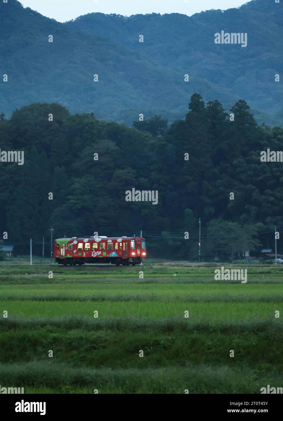 A train of the Geibi Line, a railway line operated by West Japan ...