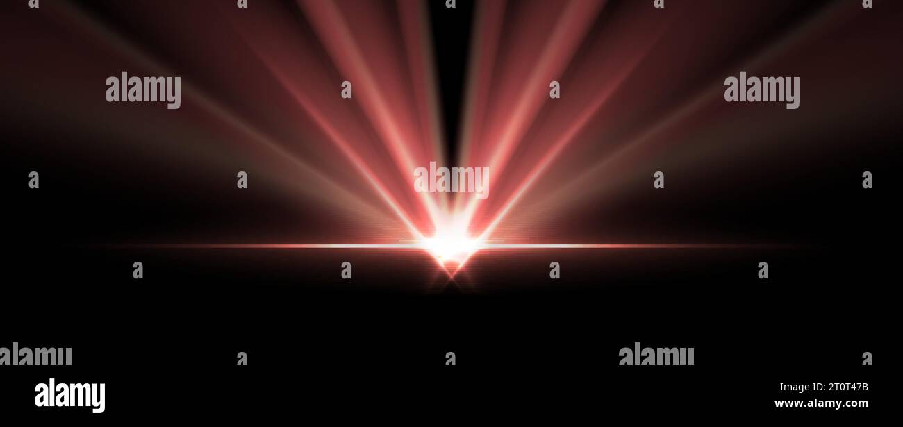 Red shiny glowing smooth rays abstract background. Sci-fi luminous neon ...
