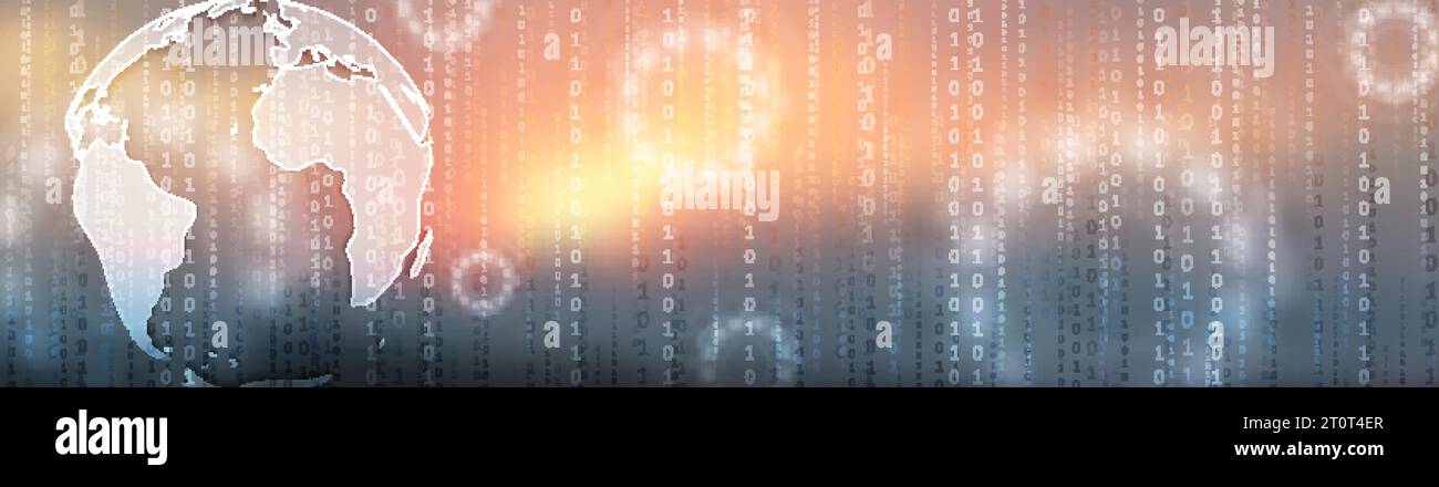 Technology banner design with globe, HUD gears and binary code. Abstract futuristic vector ...