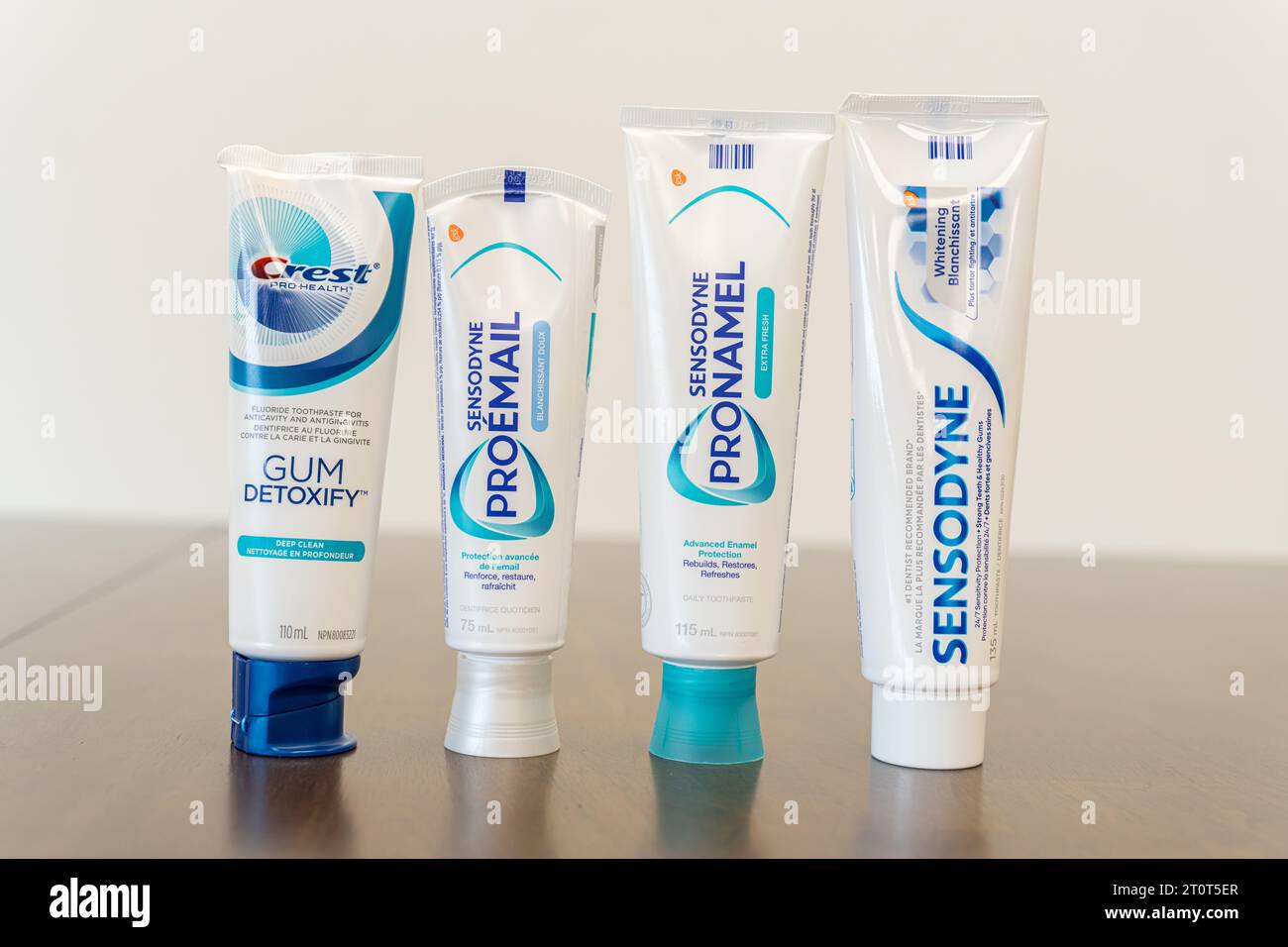 October 2 2023 - Calgary Alberta Canada -Set of Sensodyne toothpaste on ...