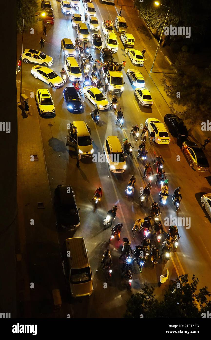 A section of the convoy formed by hundreds of cars seen during the ...