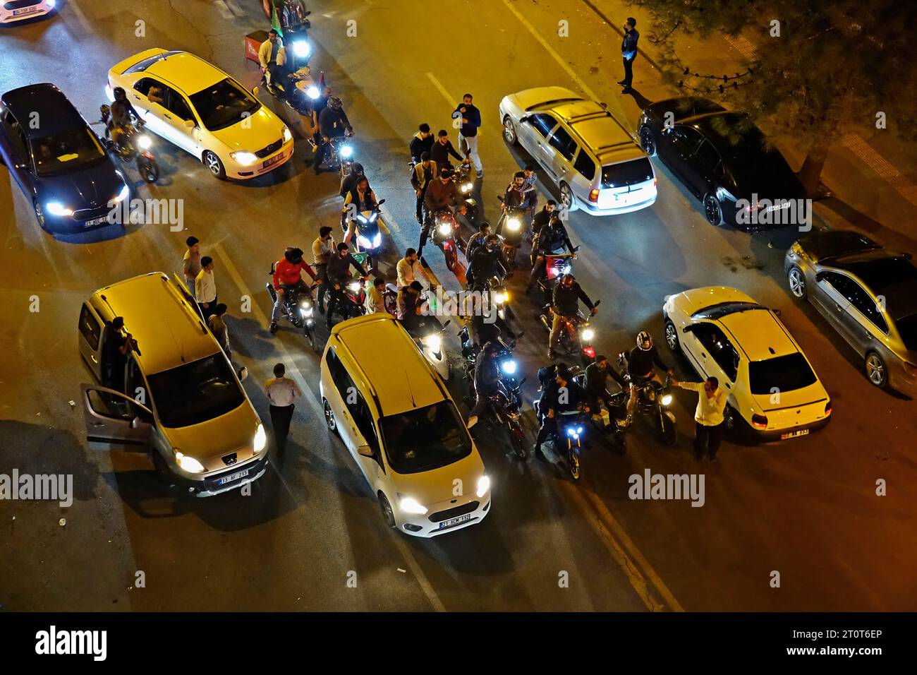 Protesters on motorcycles are seen leading a convoy during the ...