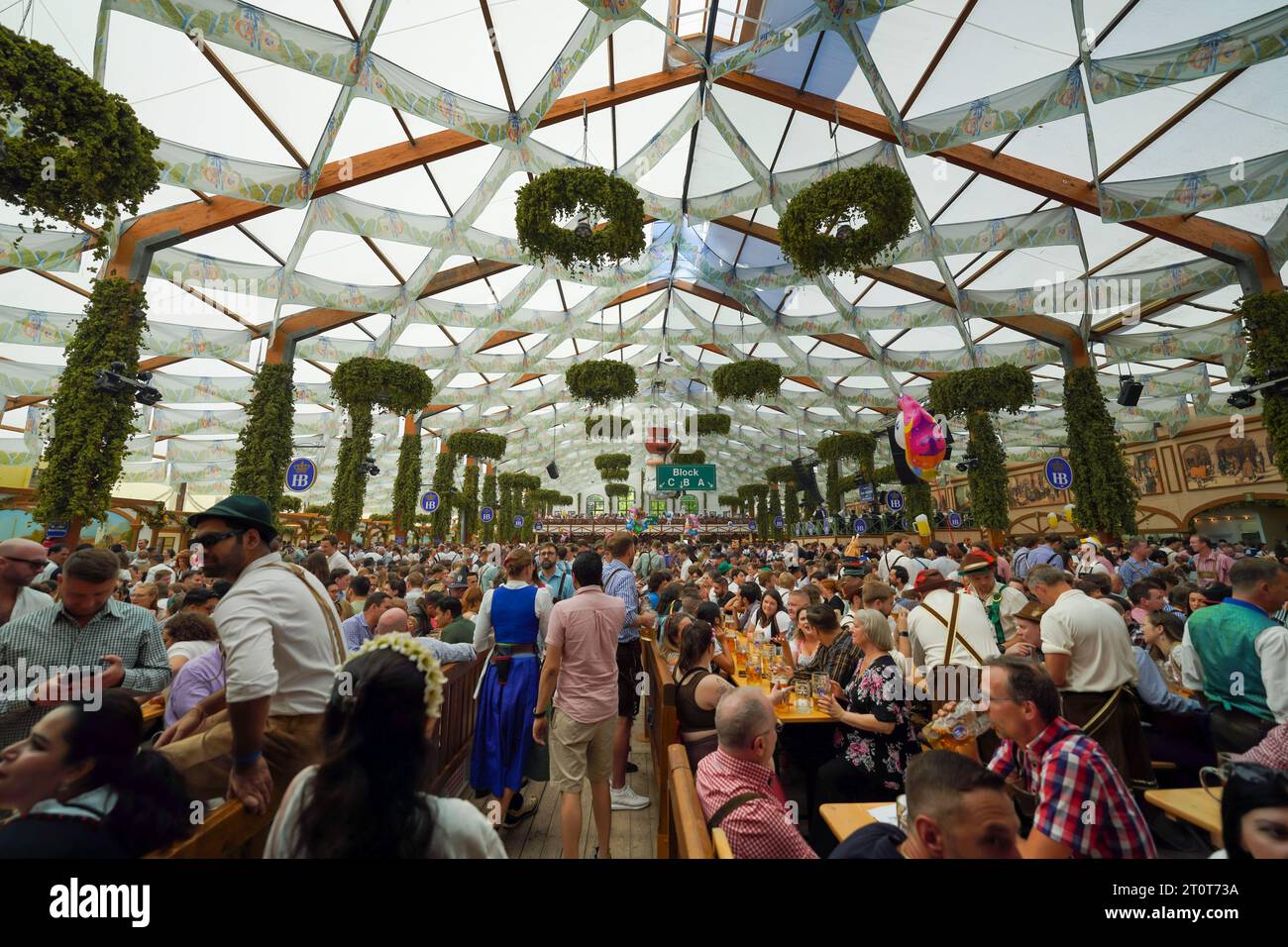 Munich, Germany, EU - September 16, 2023. Oktoberfest, inside Hofbrau ...