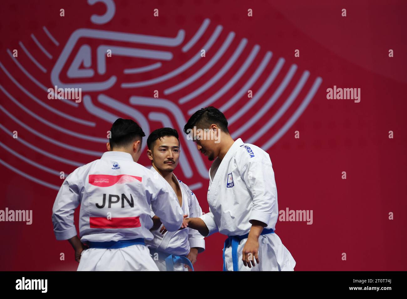 Hangzhou, China. 8th Oct, 2023. Ryuji Moto & Kazumasa Moto & Koji Arimoto (JPN) Karate : Men's ...