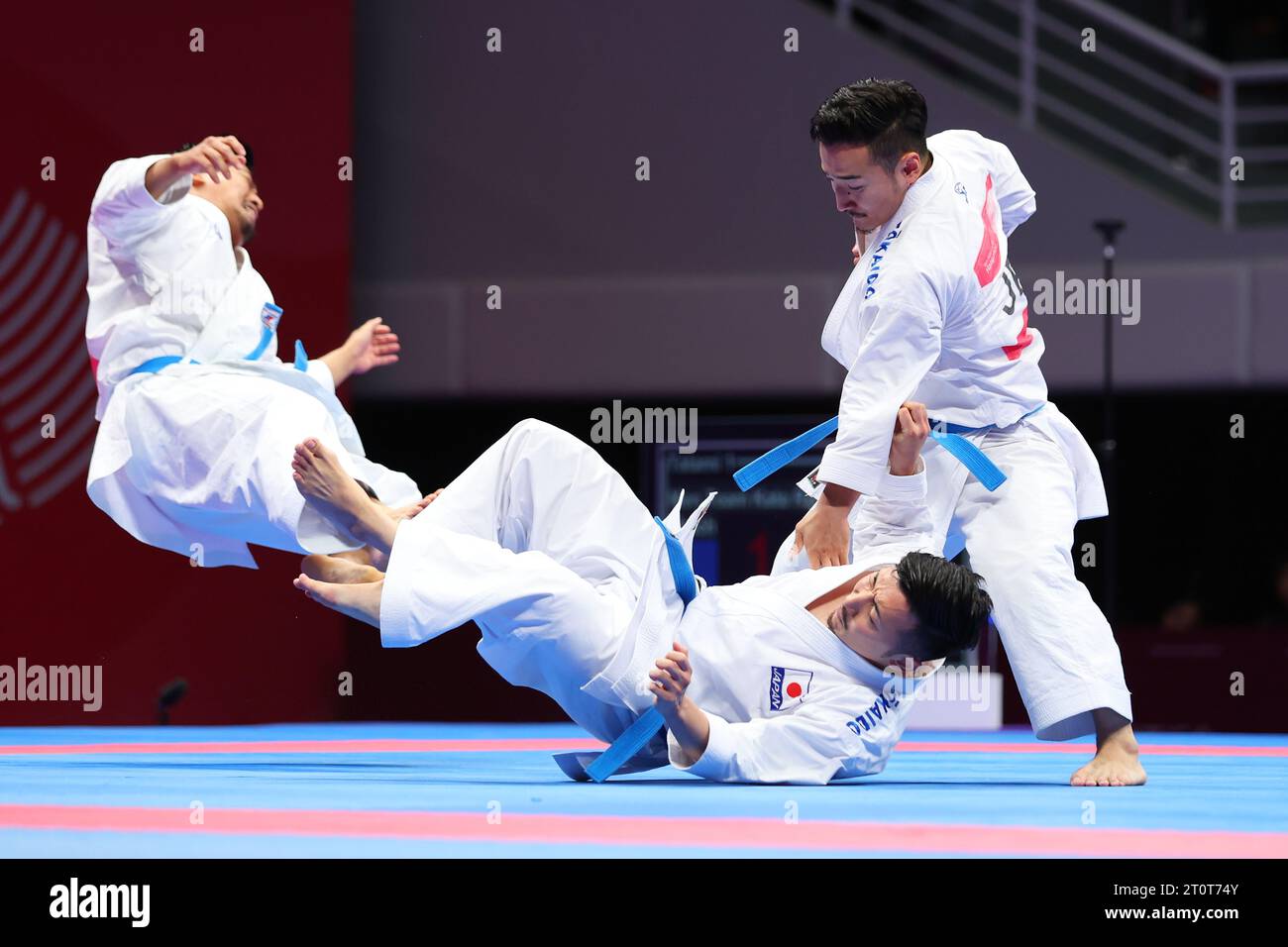 Hangzhou, China. 8th Oct, 2023. Ryuji Moto & Kazumasa Moto & Koji Arimoto (JPN) Karate : Men's ...