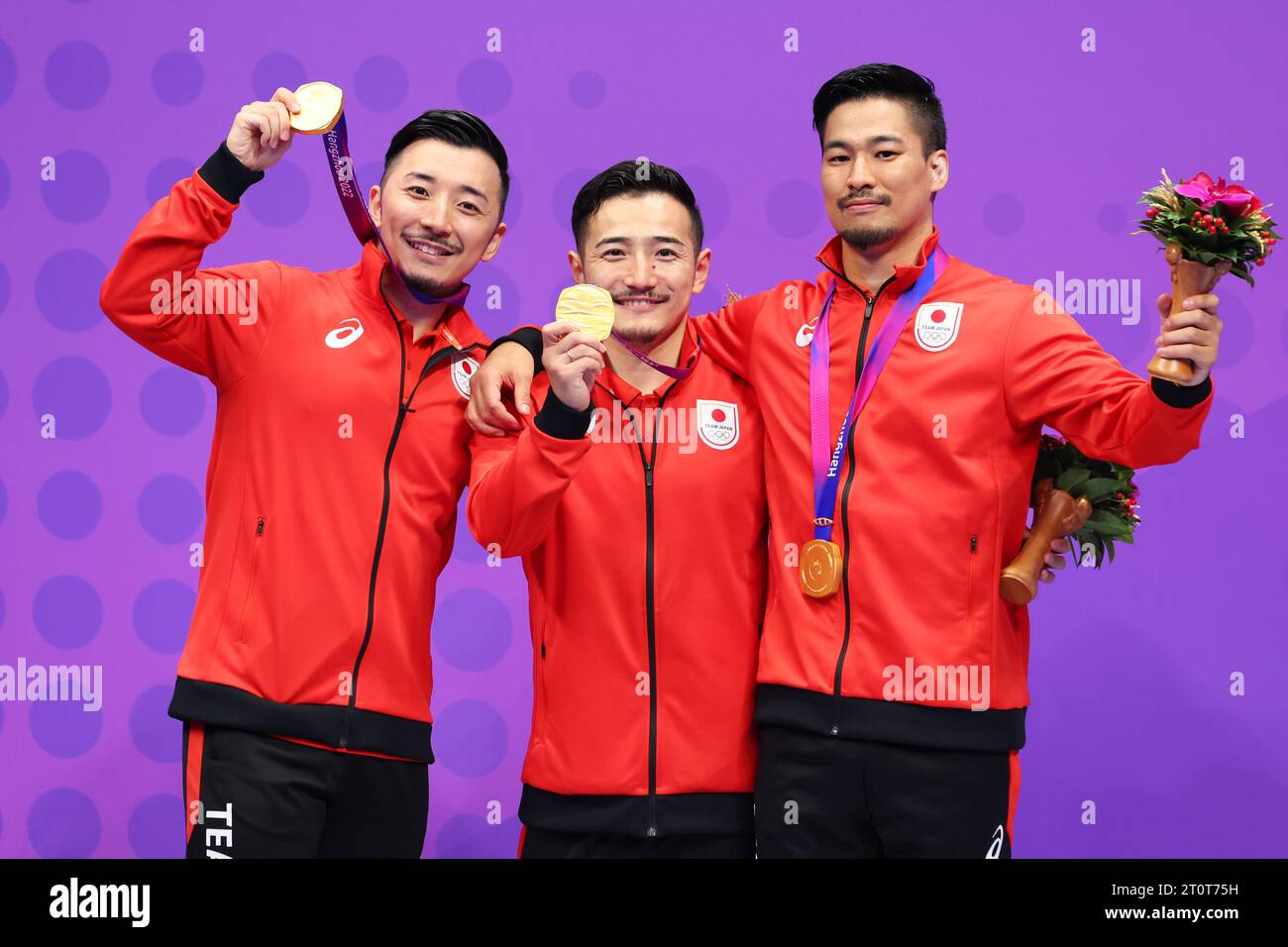 Hangzhou, China. 8th Oct, 2023. Ryuji Moto & Kazumasa Moto & Koji Arimoto (JPN) Karate : Men's ...