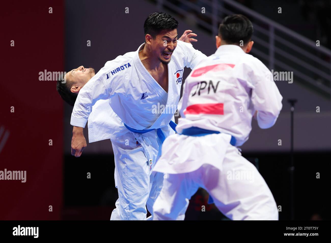 Hangzhou, China. 8th Oct, 2023. Ryuji Moto & Kazumasa Moto & Koji Arimoto (JPN) Karate : Men's ...
