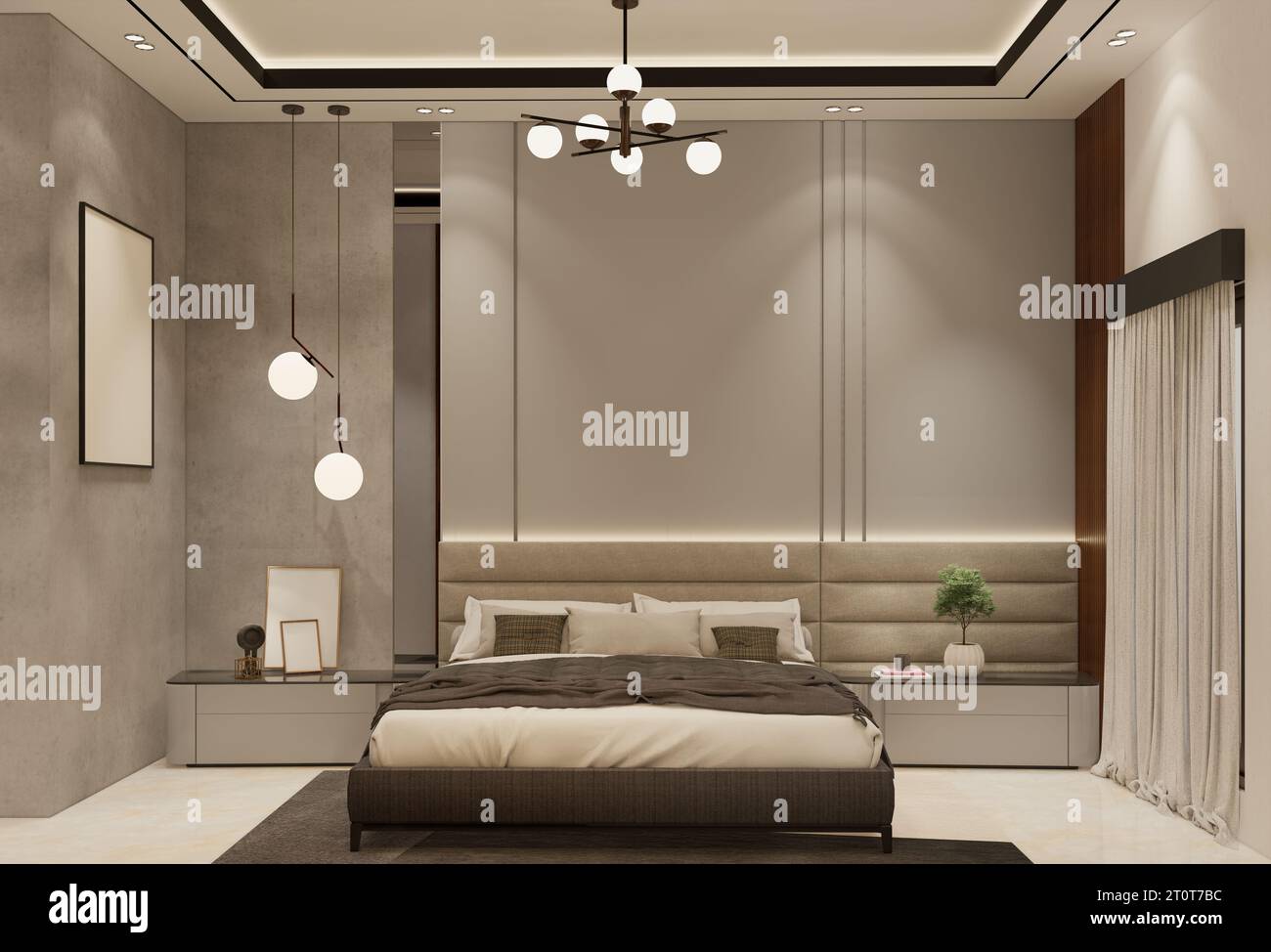 Modern bedroom home interior design. 3D rendering illustration Stock ...