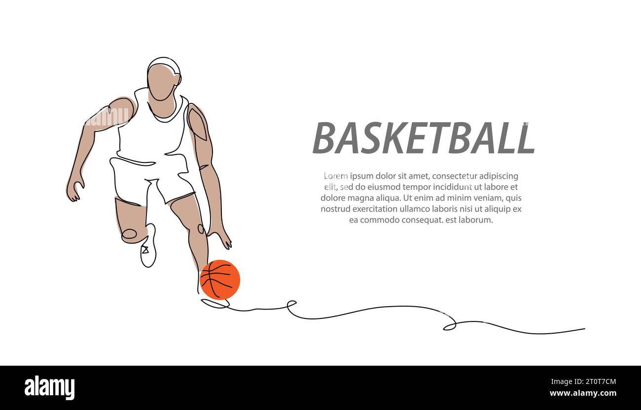 Basketball player dribbles the ball. One continuous line art drawing of ...