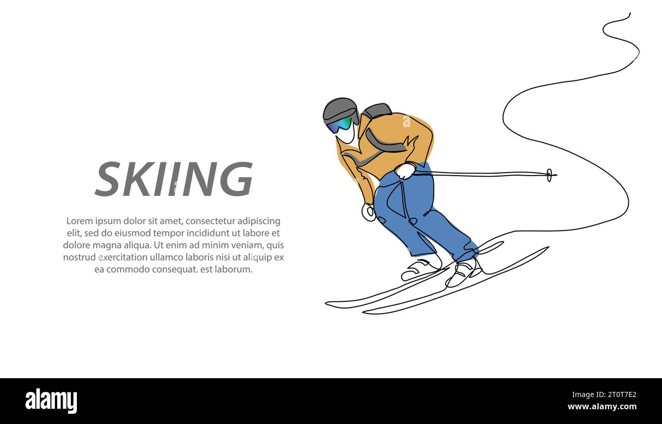 Skier skiing downhill vector background, banner, poster. One continuous ...