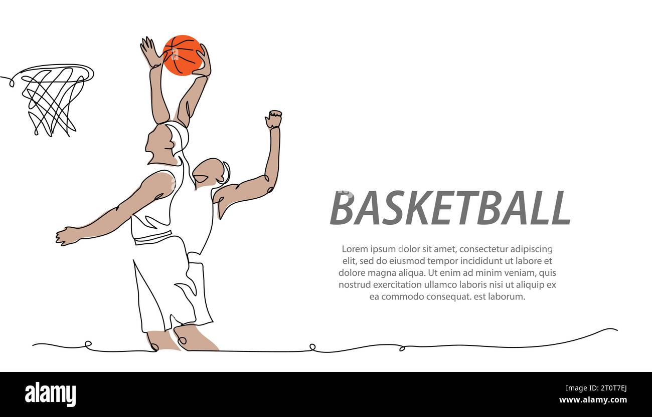 Basketball players jump and throw the ball into basketball hoop. One ...