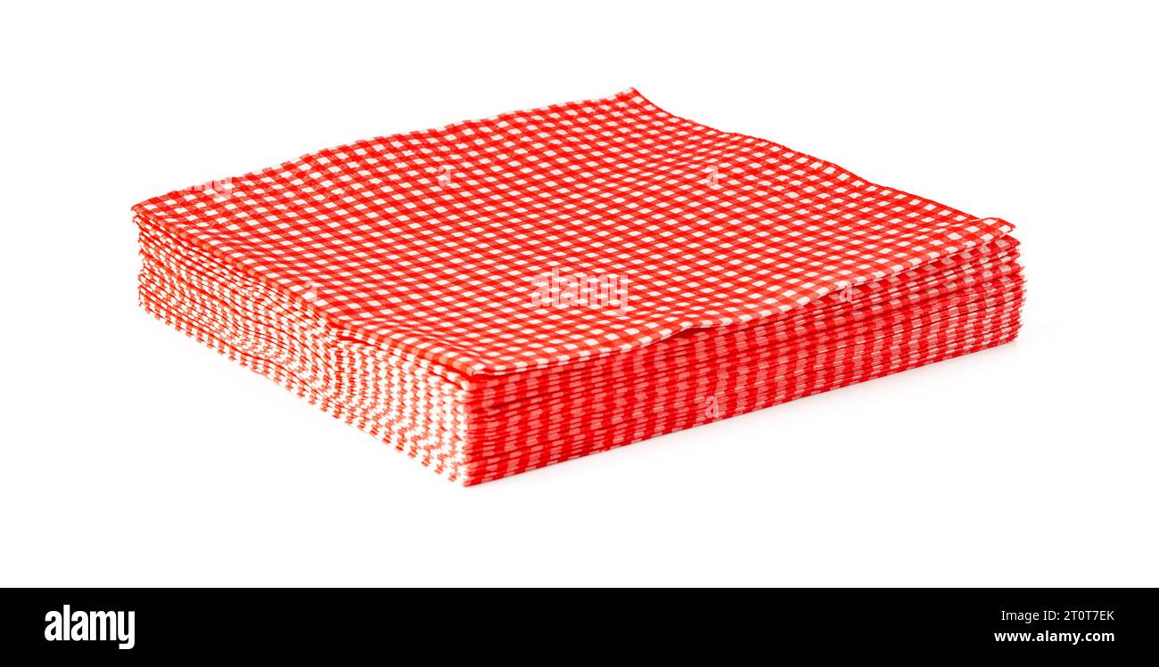 Stack of red paper napkins isolated on white background Stock Photo - Alamy