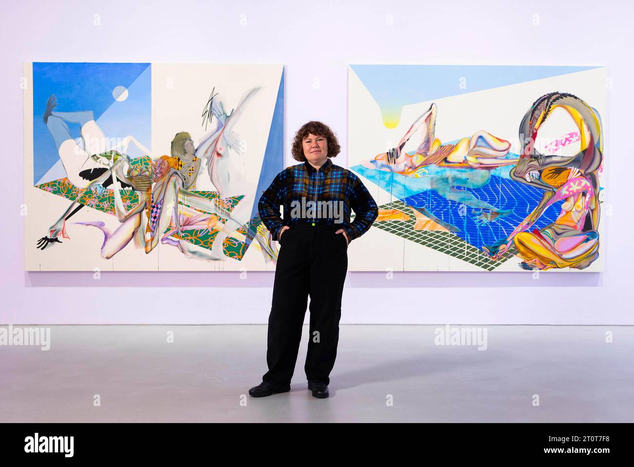 EDITORIAL USE ONLY Artist Christina Quarles in front of "Here We Come ...