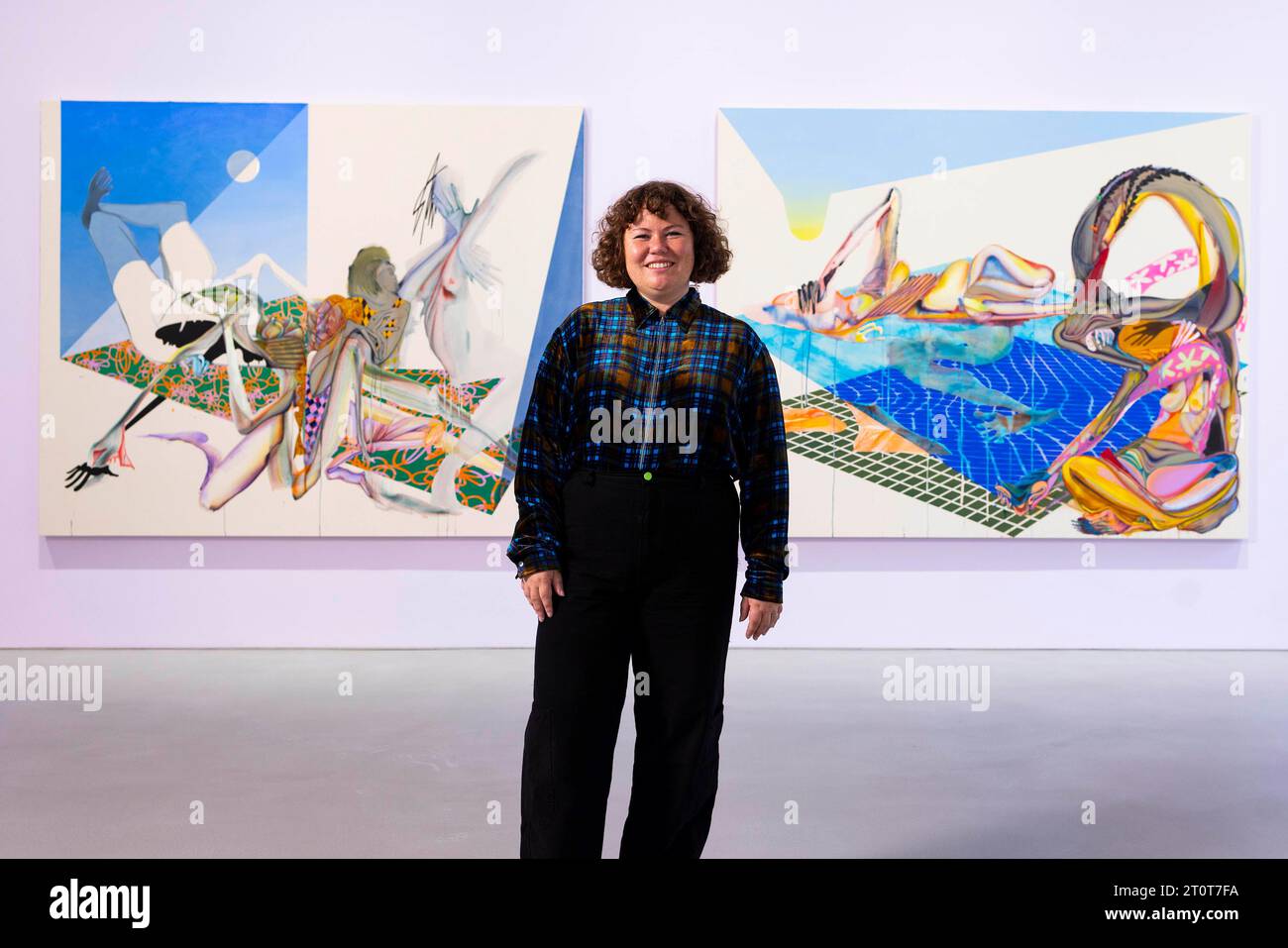 EDITORIAL USE ONLY Artist Christina Quarles in front of "Here We Come ...