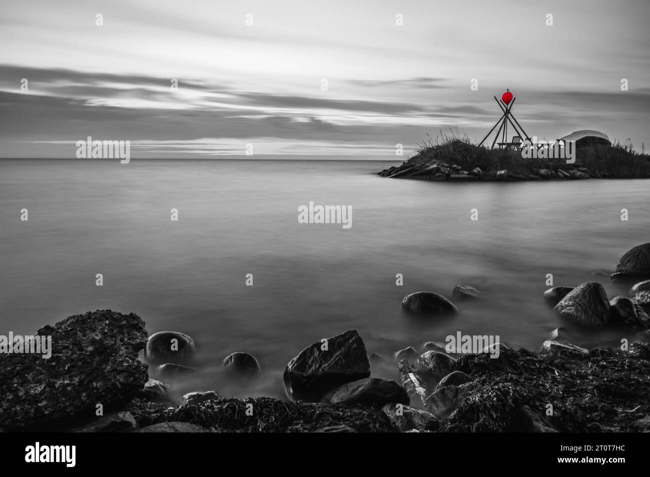 Longtime Exposore on ringkobing fjord in denmark. Black and white with ...