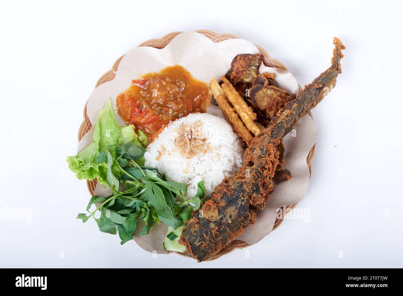 Nasi Uduk lele goreng, Fried Catfish with rice spicy Sauce and ...