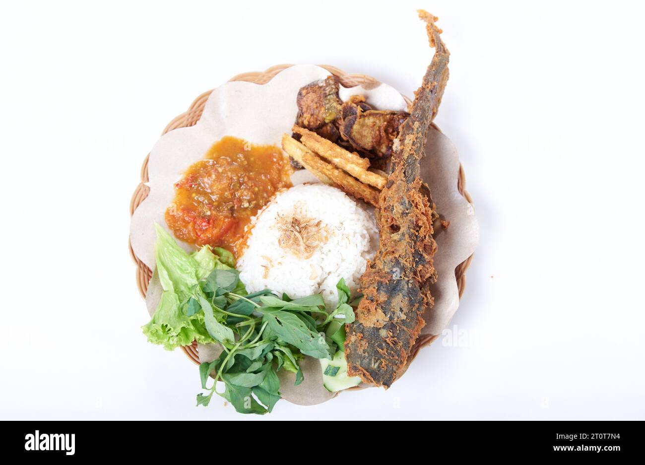 Nasi Uduk lele goreng, Fried Catfish with rice spicy Sauce and ...