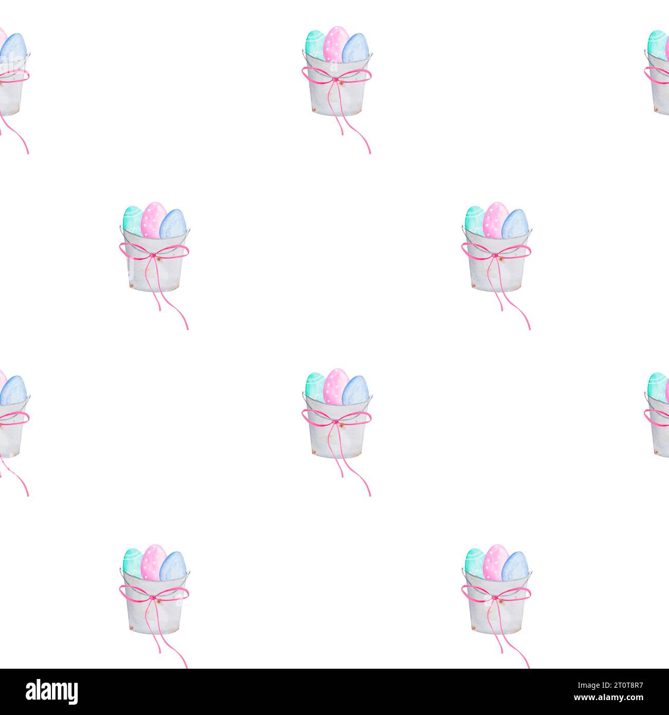 watercolor seamless pattern with Easter bucket and colorful eggs. cute ...