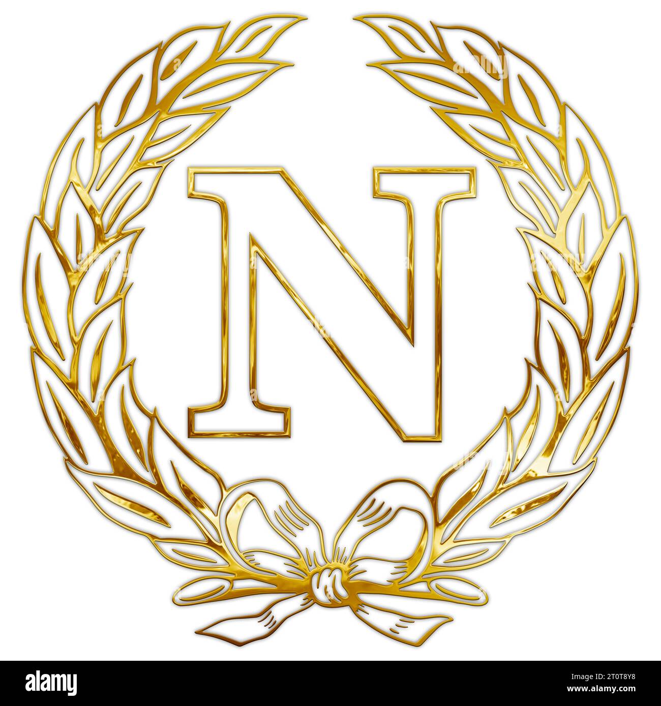 Napoleonic letter N symbol inside a laurel wreath, golden style ...