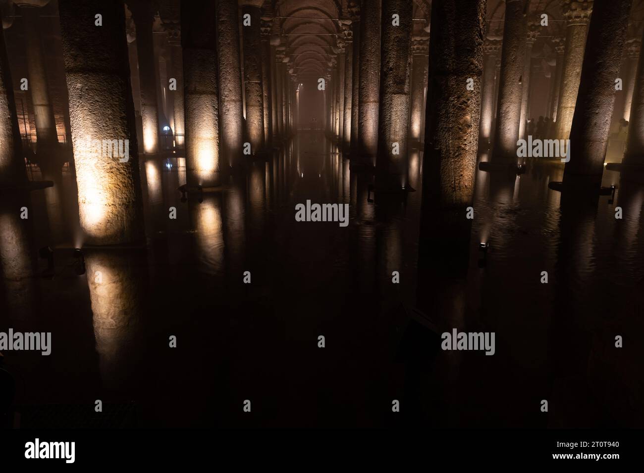 Basilica Cistern view. Columsn illuminated by lights in the cistern ...