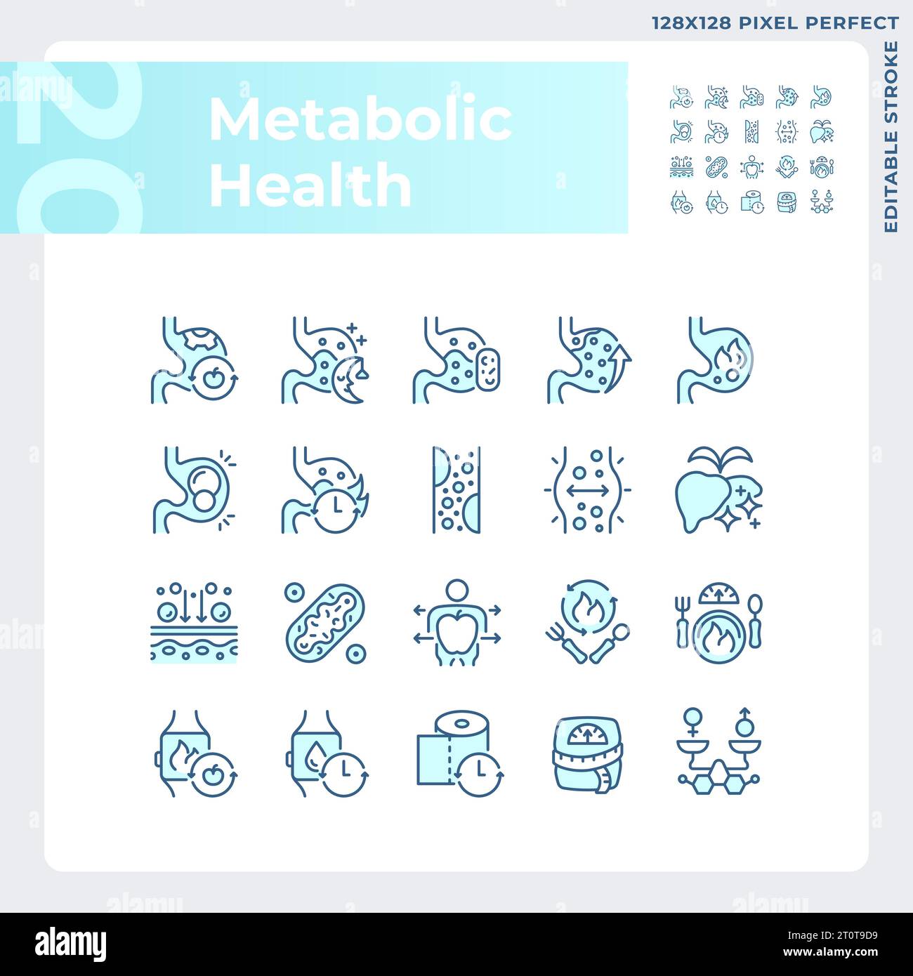 2D customizable blue metabolic health icons set Stock Vector Image ...