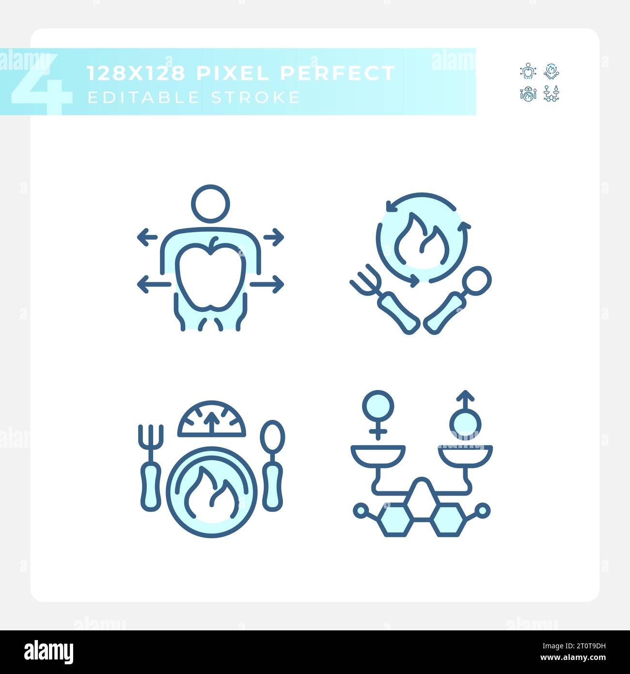 Pixel perfect blue metabolic health thin line icons set Stock Vector ...