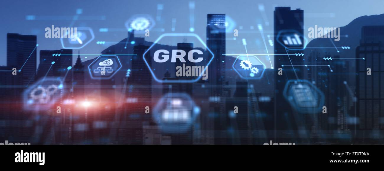 GRC Governance Risk and Compliance concept on city background Stock ...