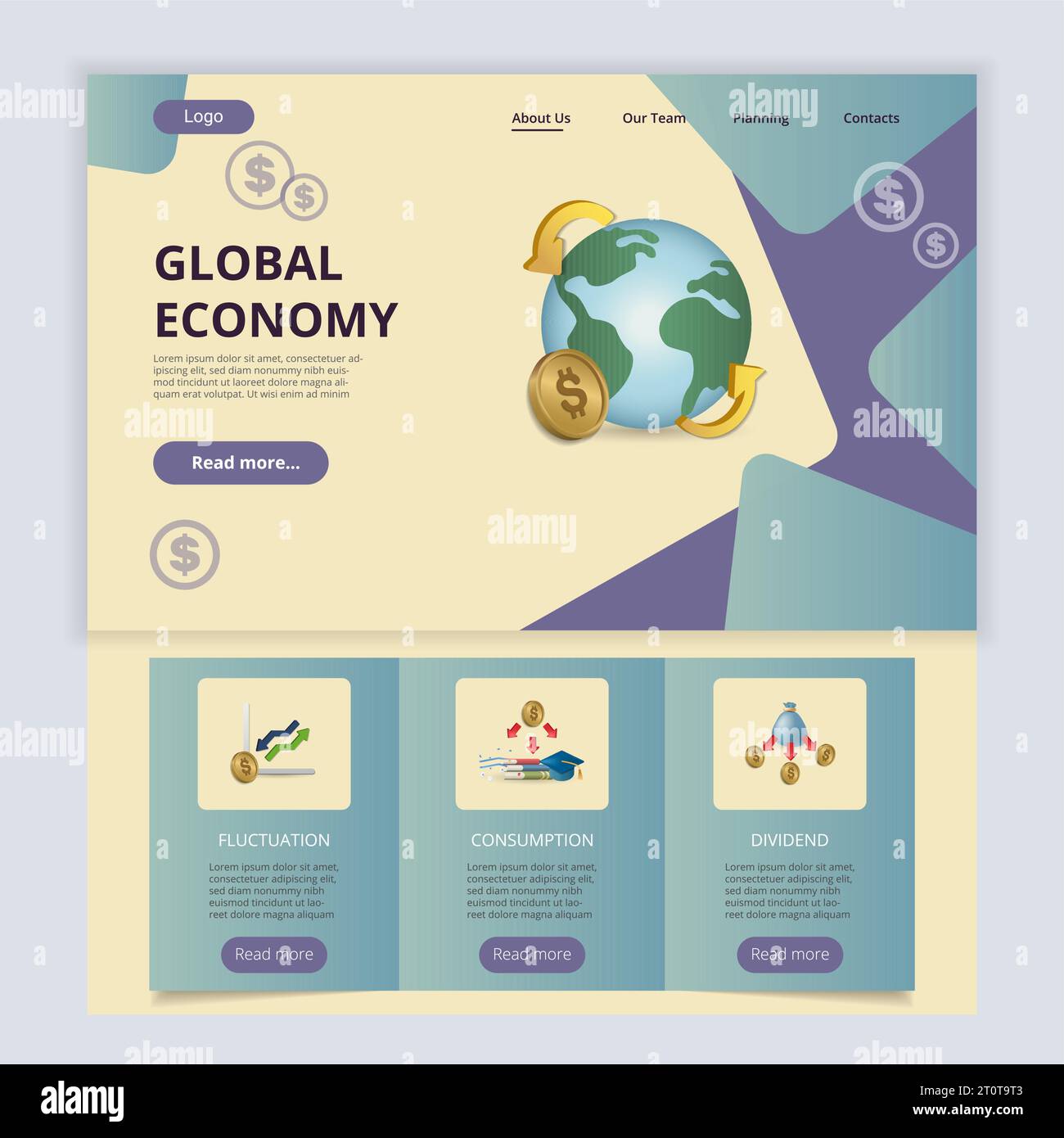 Global economy flat landing page website template. Fluctuation ...