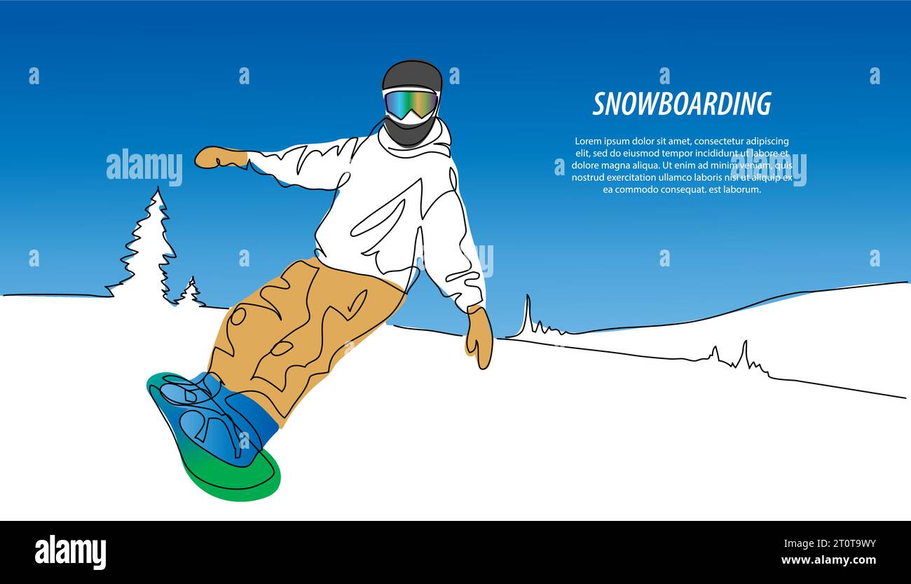 Snowboarder vector background, banner, poster with blue sky landscape ...