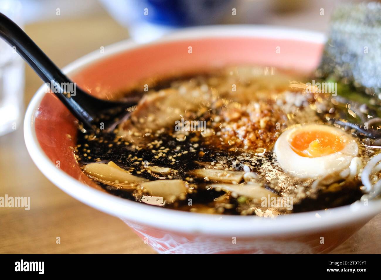 A Bowl Of Tonkotsu Ramen With Black Garlic Oil Chargrilled Chashu