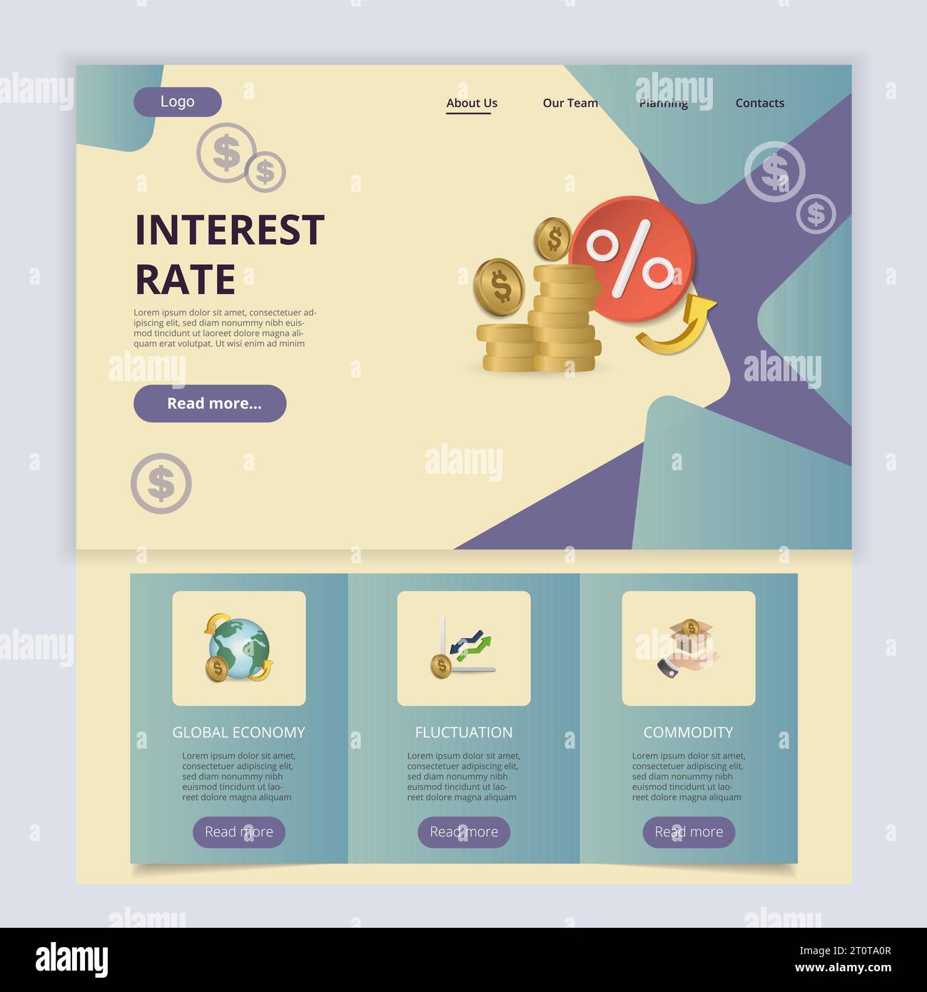 Interest rate flat landing page website template. Global economy ...