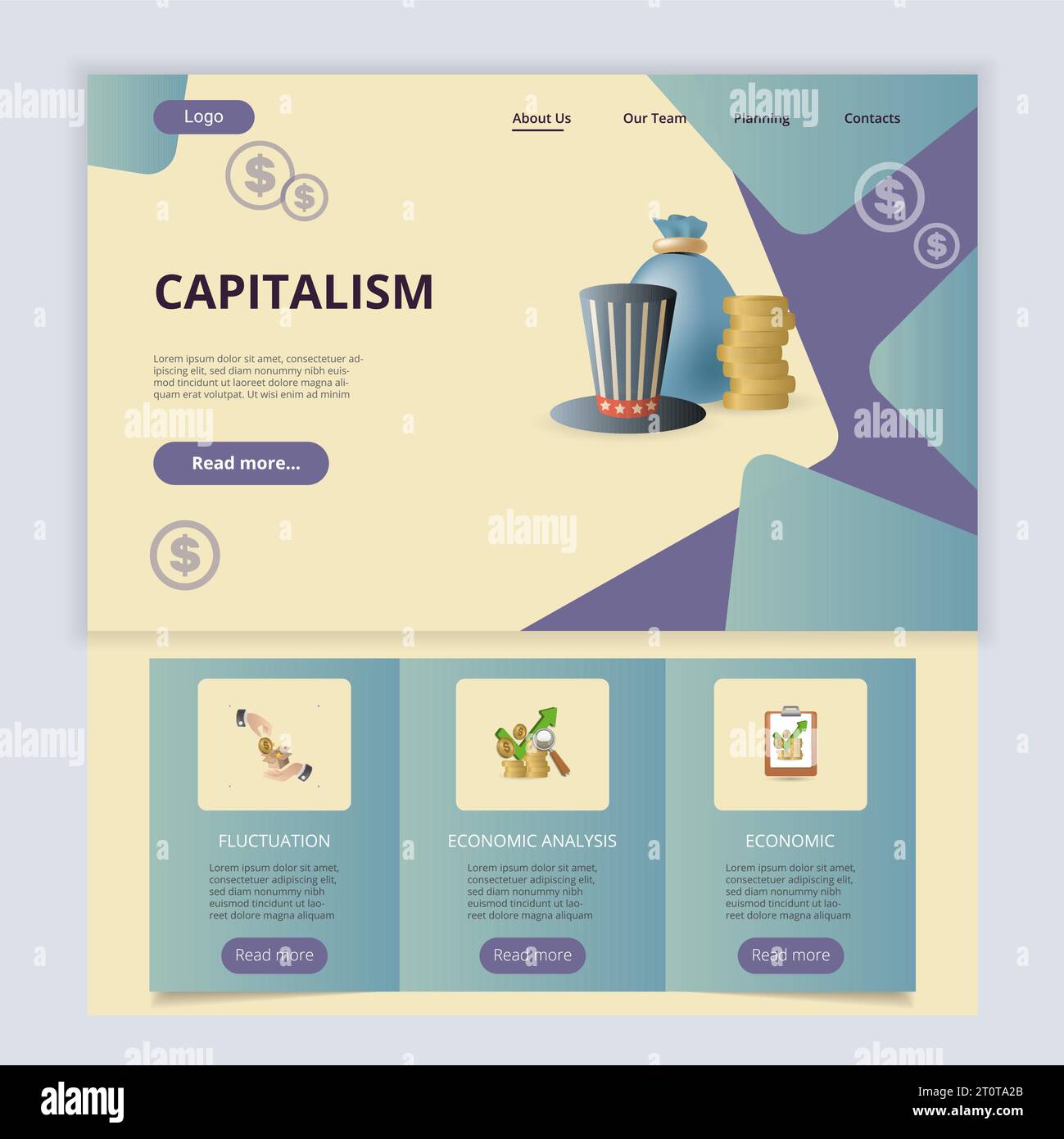 Capitalism flat landing page website template. Fluctuation, economic ...