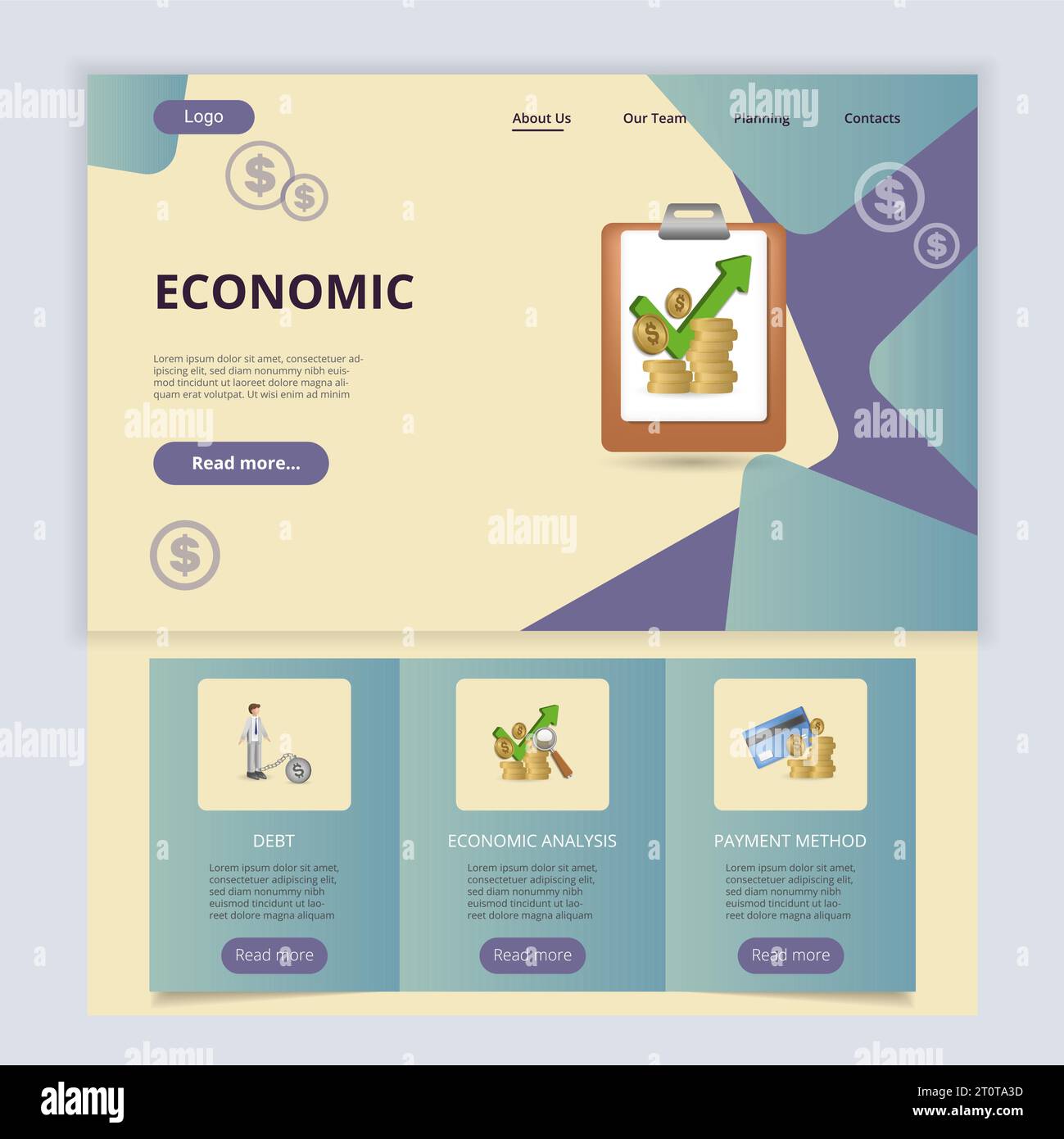 Economic flat landing page website template. Debt, economic analysis ...