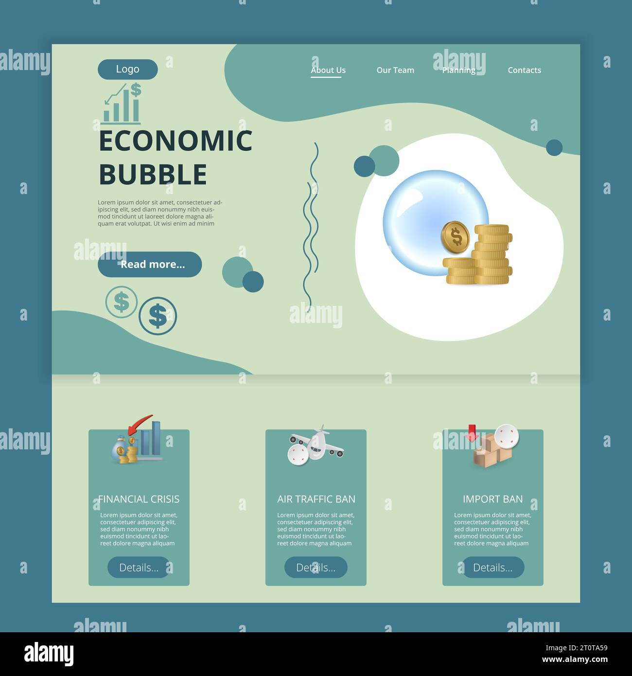 Economic bubble flat landing page website template. Financial crisis ...