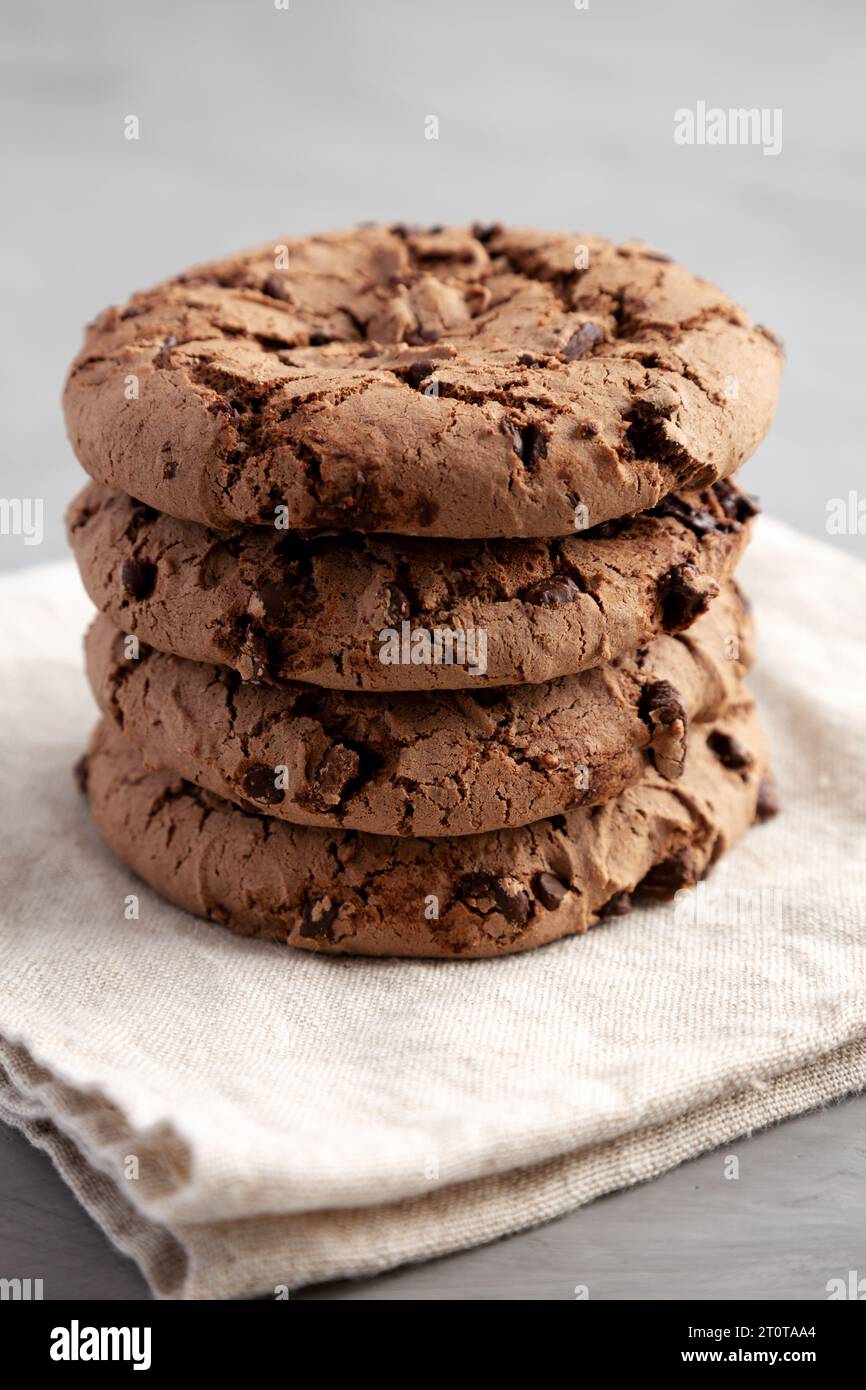 Stack of Fresh Dark Chocolate Chip Cookies, side view. Close-up Stock ...