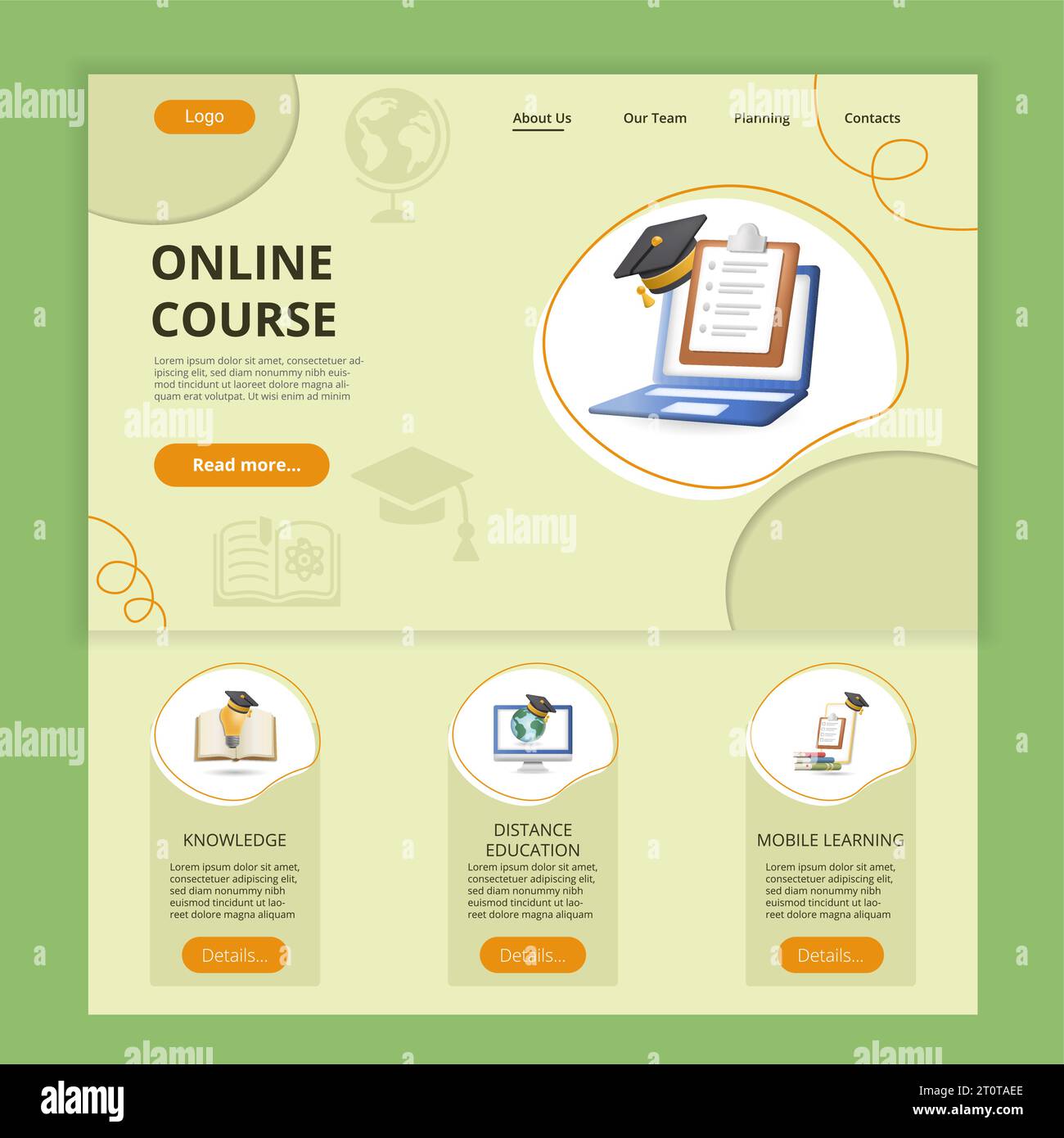 Online course flat landing page website template. Knowledge, distance ...