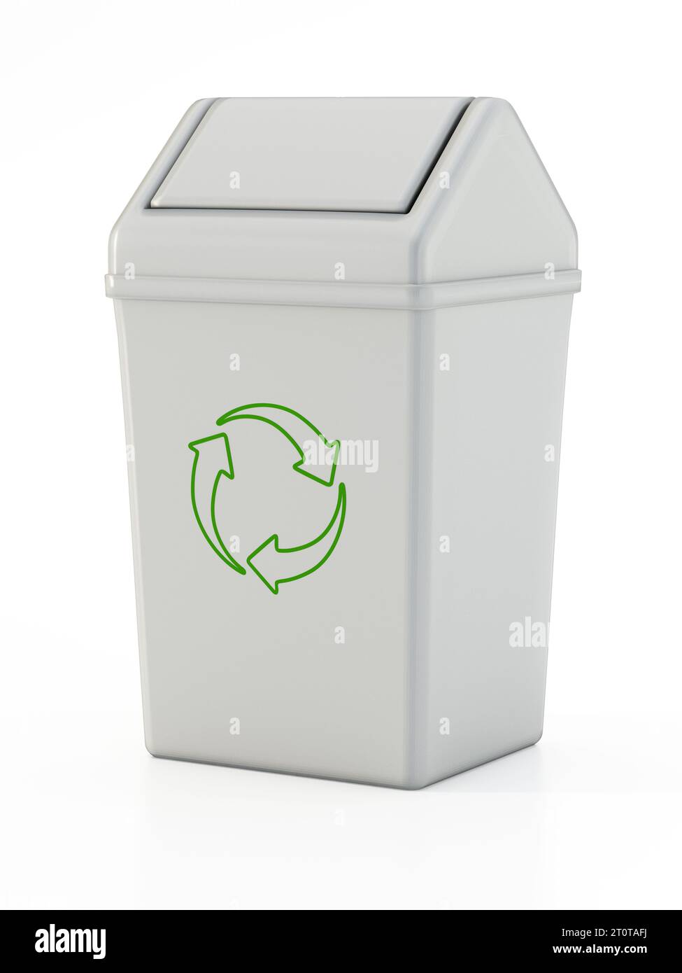 Plastic dustbin with recycle symbol isolated on white background. 3D ...