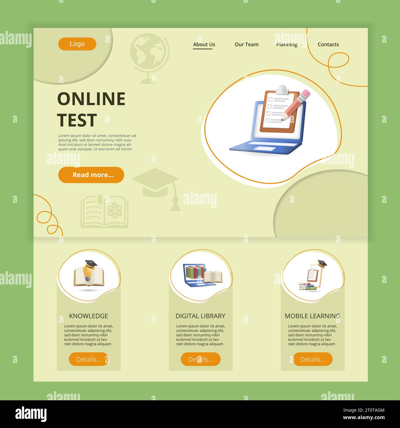 Online test flat landing page website template. Knowledge, digital ...