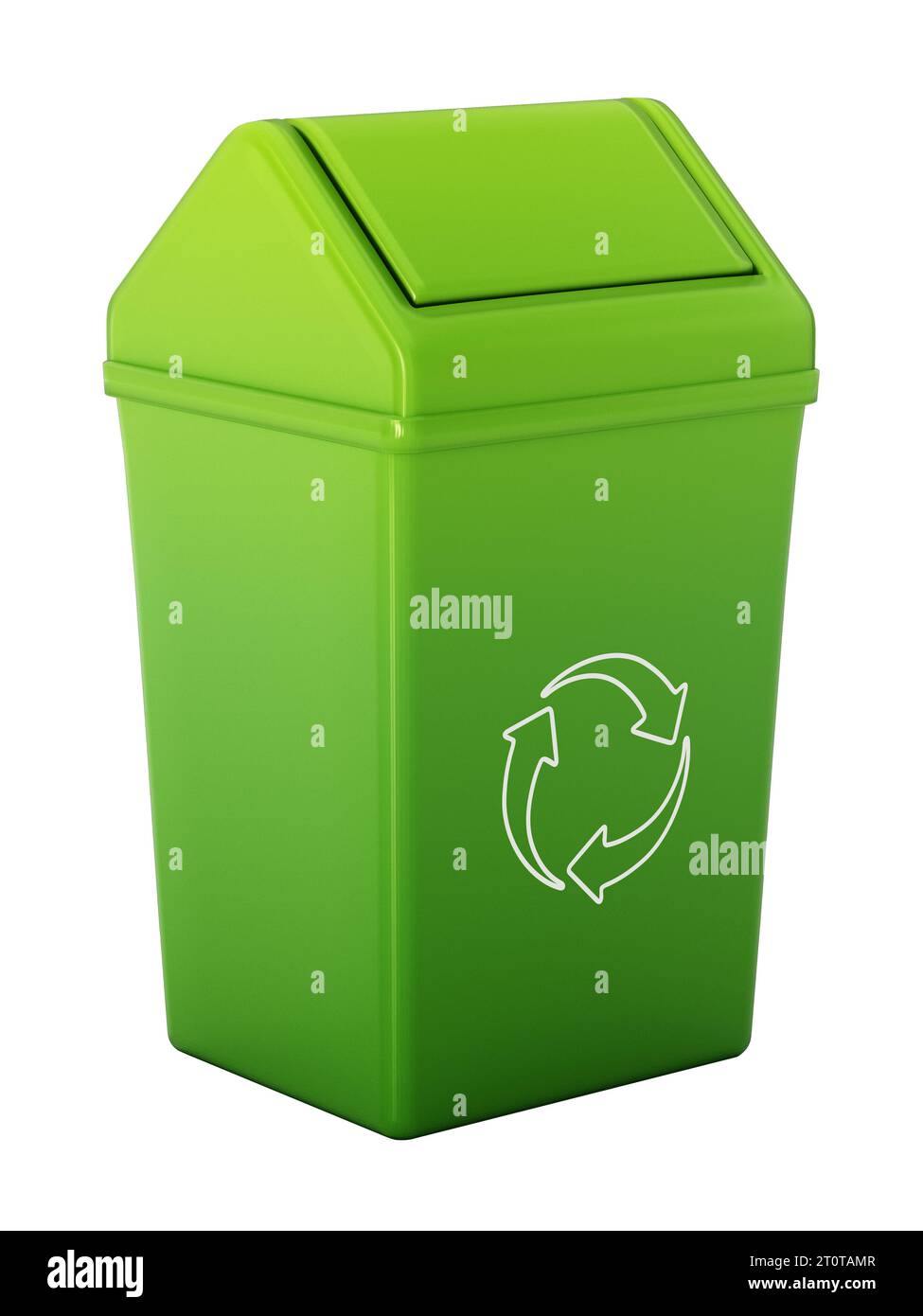 Plastic dustbin with recycle symbol isolated on white background. 3D ...