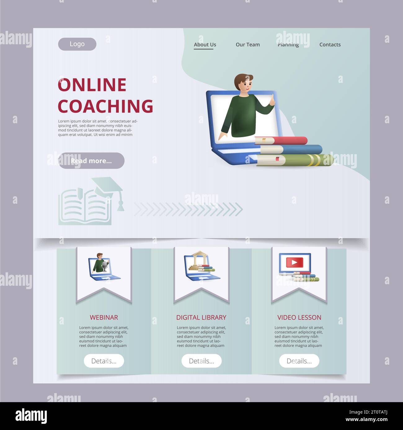 Online coaching flat landing page website template. Webinar, digital ...