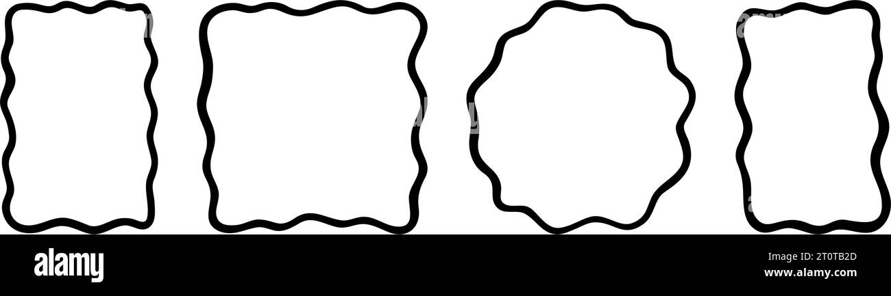 Doodle wave curve edge frame. Hand drawn wavy rectangle borders. Doodle ...