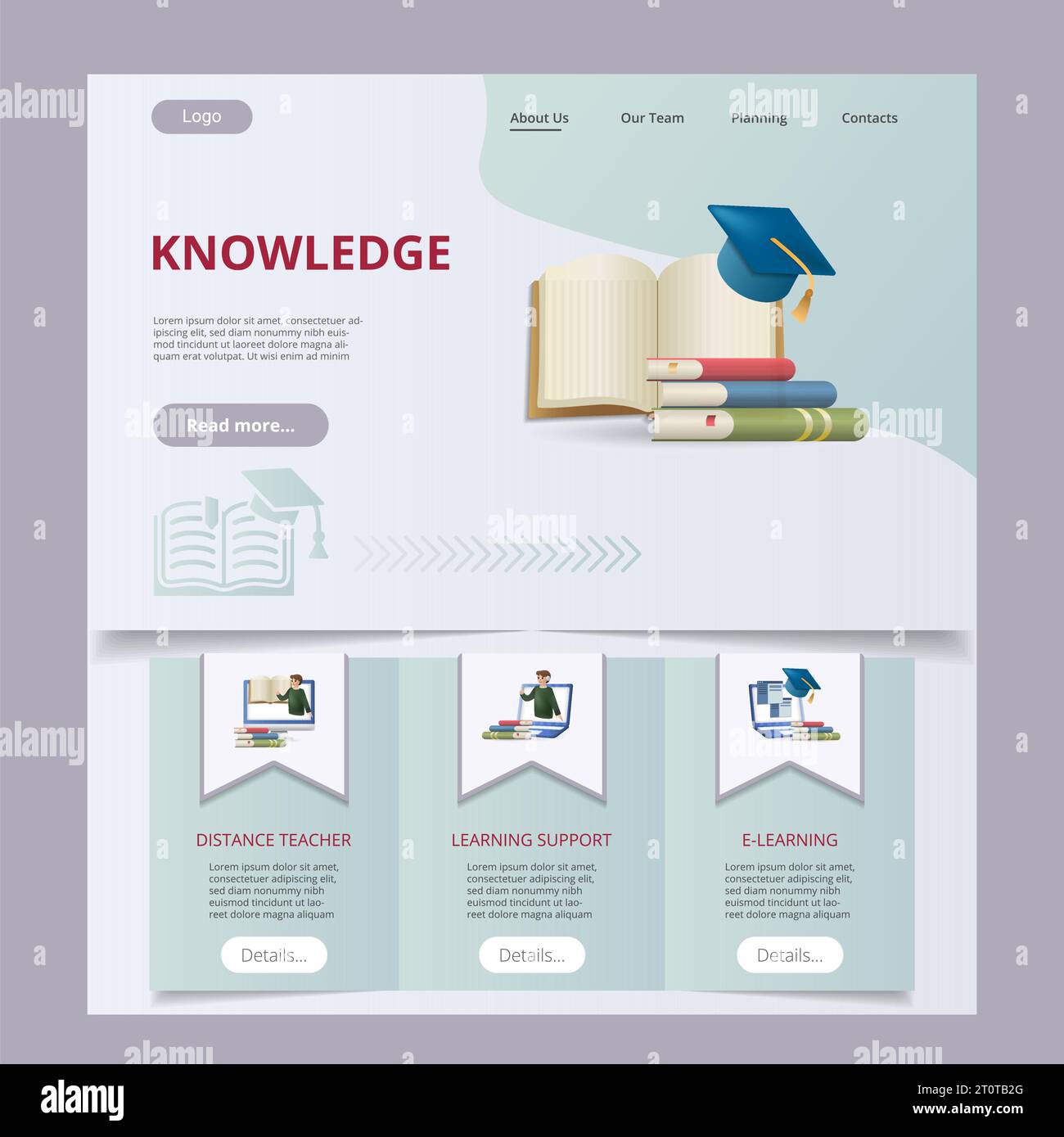 Knowledge flat landing page website template. Distance teacher ...