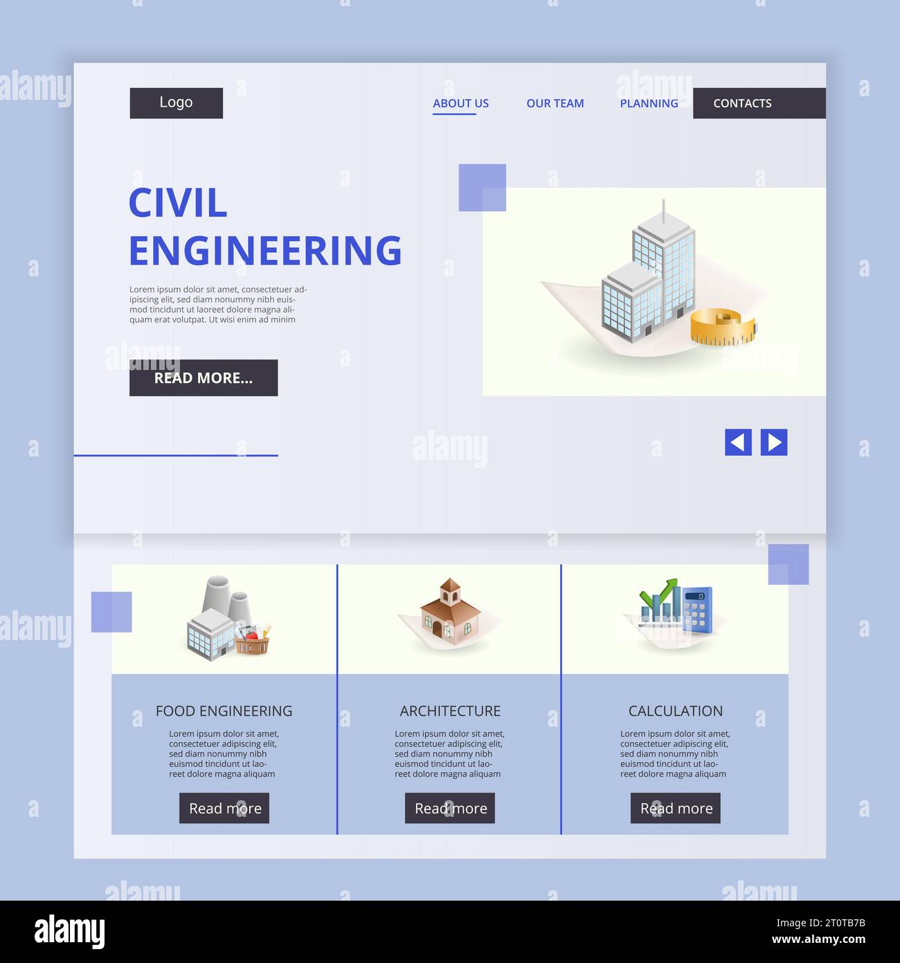 Civil engineering flat landing page website template. Food engineering ...