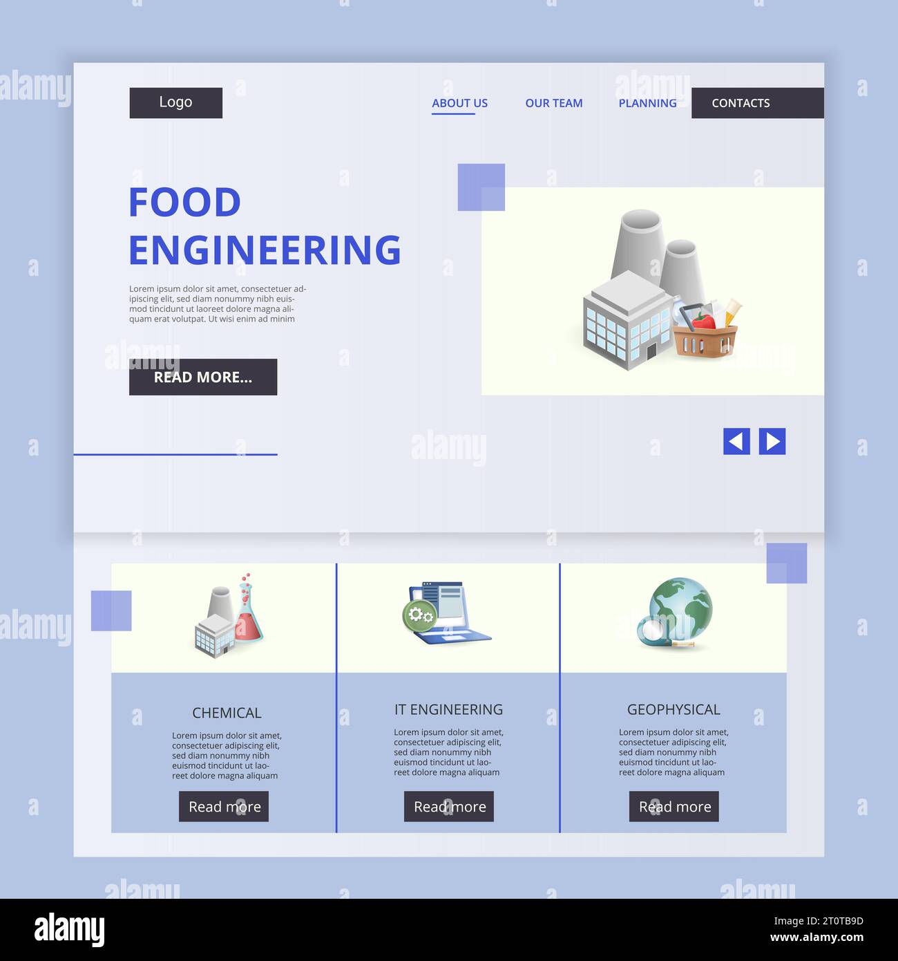 Food engineering flat landing page website template. Chemical, IT ...