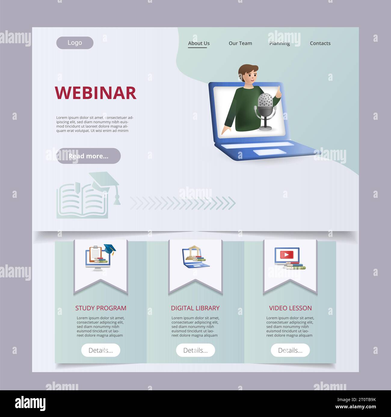 Webinar flat landing page website template. Study program, digital ...